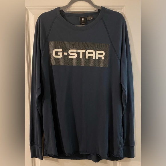 G-Star | Shirts | Gstar Raw Long Sleeve Shirt Blue Block Logo Graphic ...
